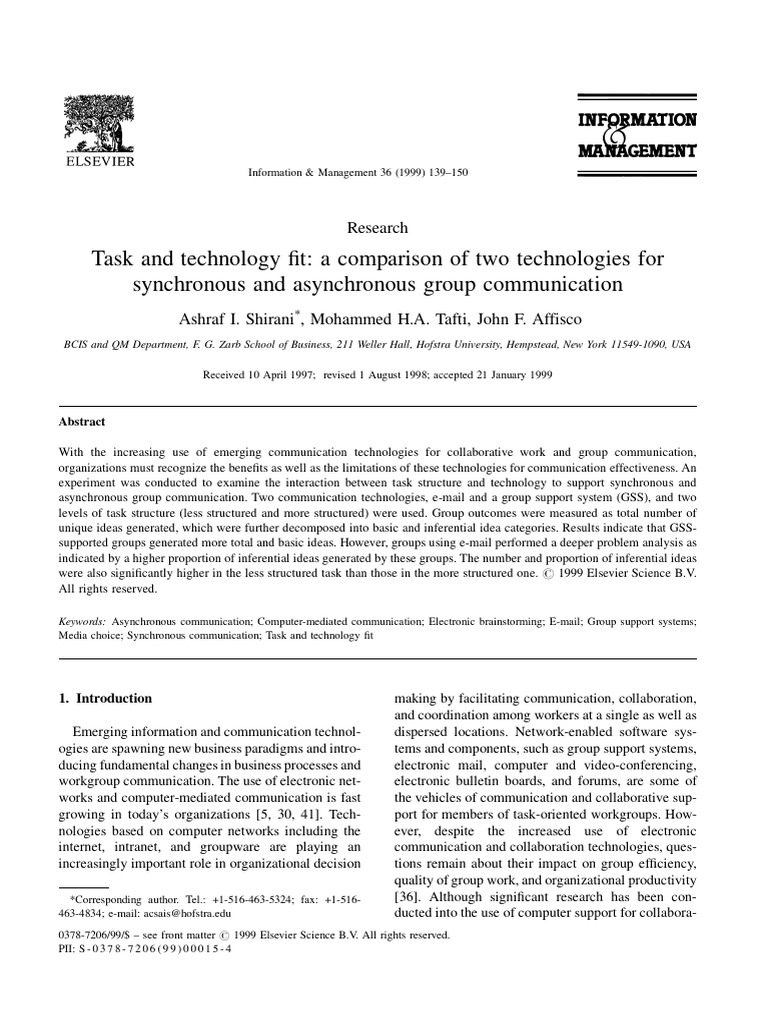 Task and Technology Fit A Comparison of Two Technologies For ... Task and Technology Fit A Comparison of Two Technologies For ...