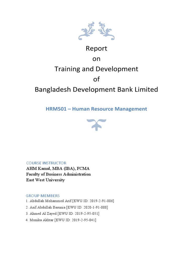 On Training and Development of Bangladesh Development Bank Limited ...