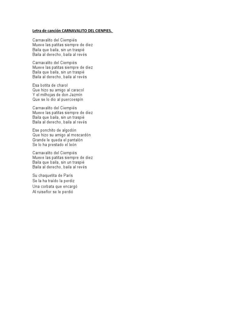 Letra y melodía del Carnavalito del Ciempiés | PDF