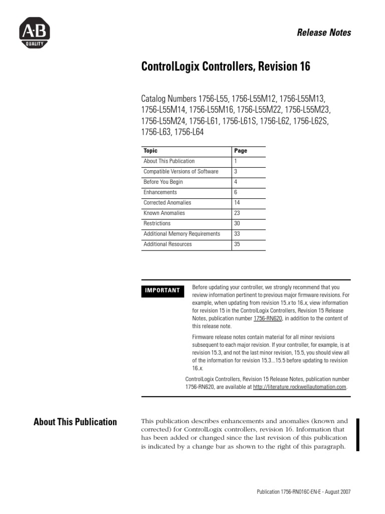 Controllogix Controllers, Revision 16 | PDF | Cartesian Coordinate ...