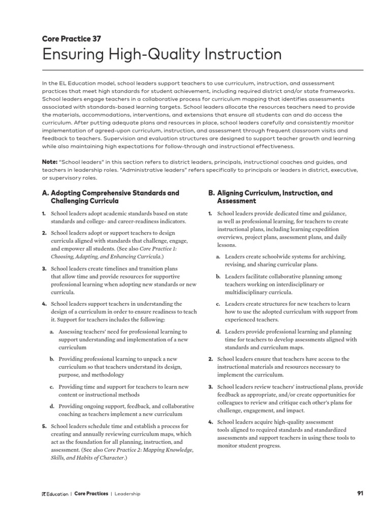 Ensuring High-Quality Instruction: Core Practice 37 | PDF | Curriculum ...