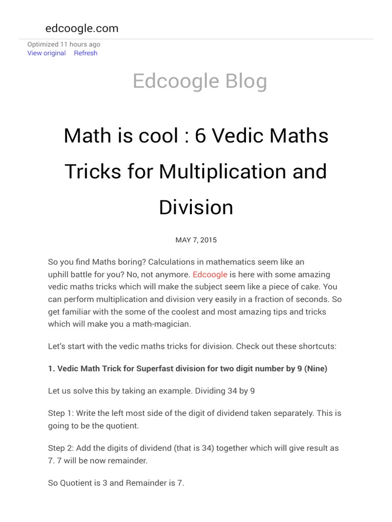 6 Vedic Maths Tricks For Multiplication and Division Edcoogle Blog ...