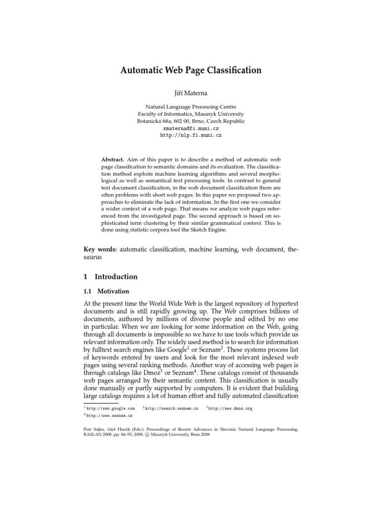 Automatic Web Page Classification: Abstract | PDF | Statistical Classification | Cluster Analysis