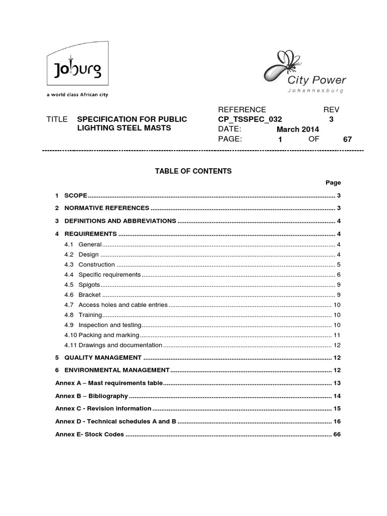 Public Lighting Steel Mast Specification | PDF | Galvanization ...