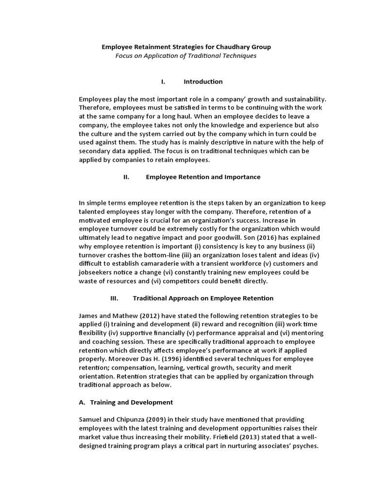 Employee Retainment Strategies For Chaudhary Group (LIT 2) | PDF ...