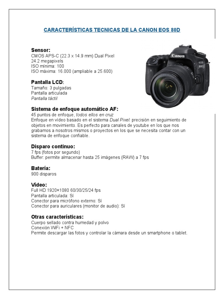 Características Tecnicas de La Canon Eos 80D | PDF | Informática