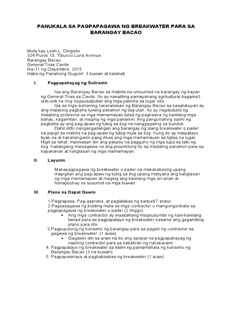 Halimbawa NG Panukalang Proyekto | PDF