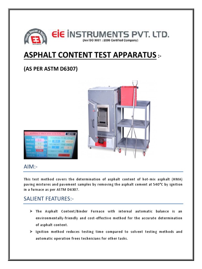 Asphalt Content Test Apparatus:: - (As Per Astm D6307) | PDF ...