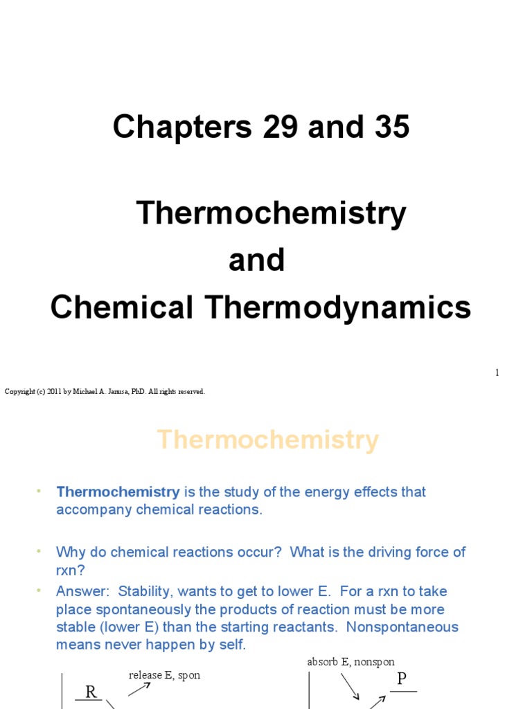 Chapters 29 and 35 Thermochemistry and Chemical Thermodynamics | PDF ...