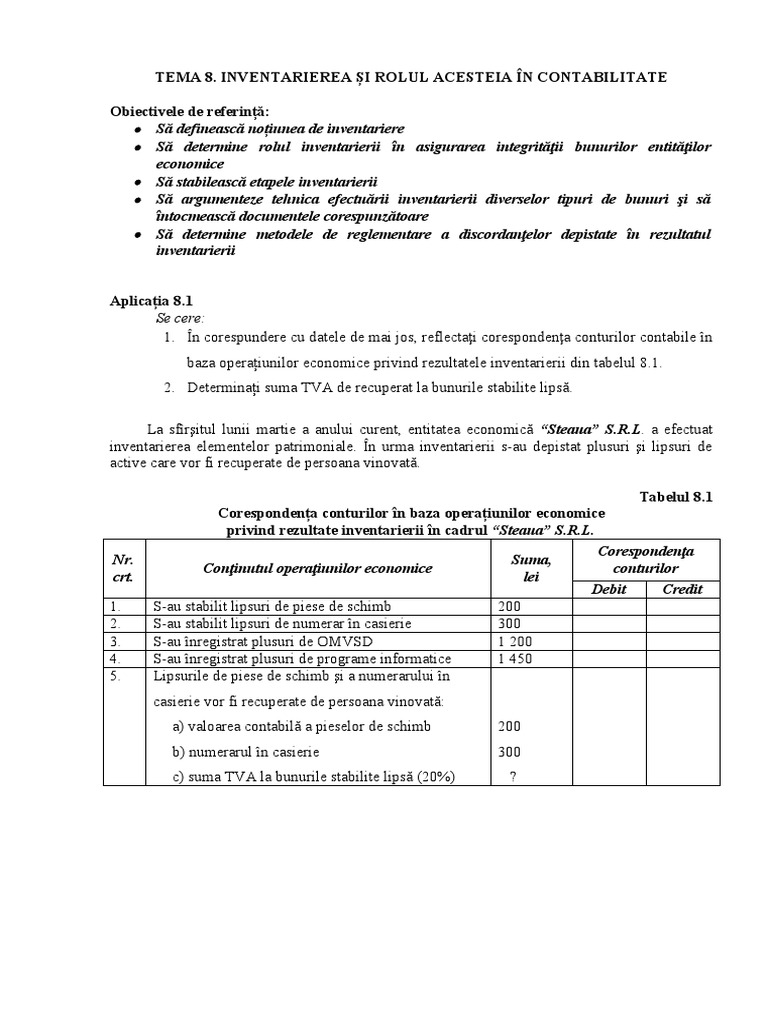 Tema 8. Inventarierea Și Rolul Acesteia În Contabilitate | PDF