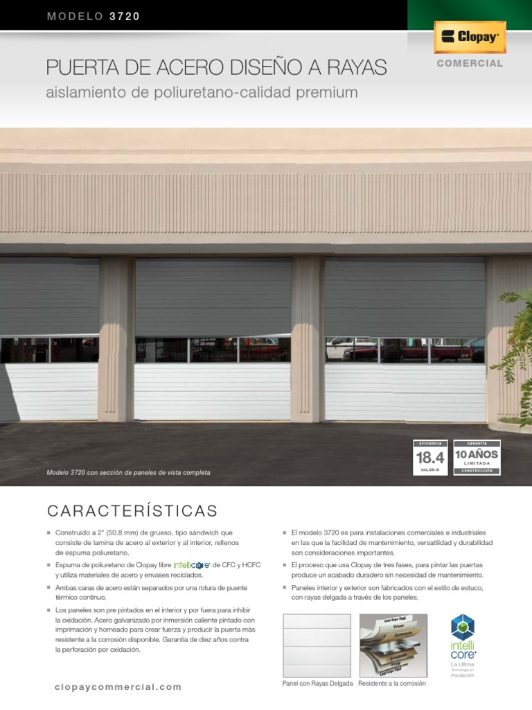 Porton Clopay Modelo 3720 PDF | PDF | Aislamiento térmico | Acero