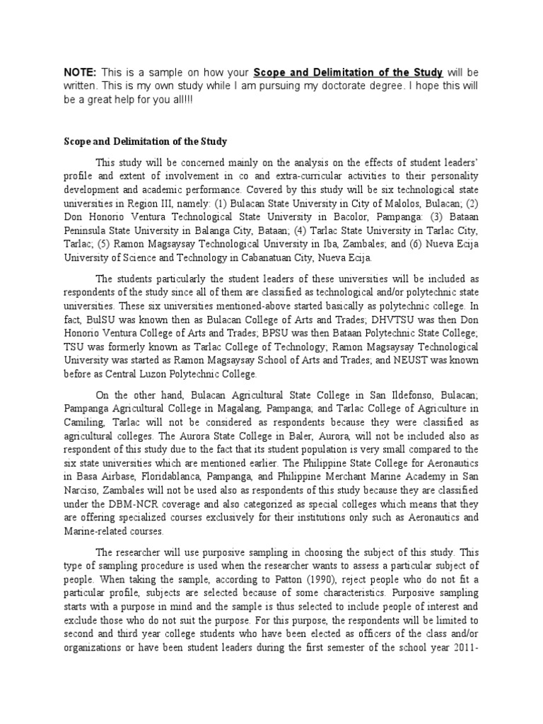 Sample of Scope and Delimitation of The Study | PDF | Scientific Method ...