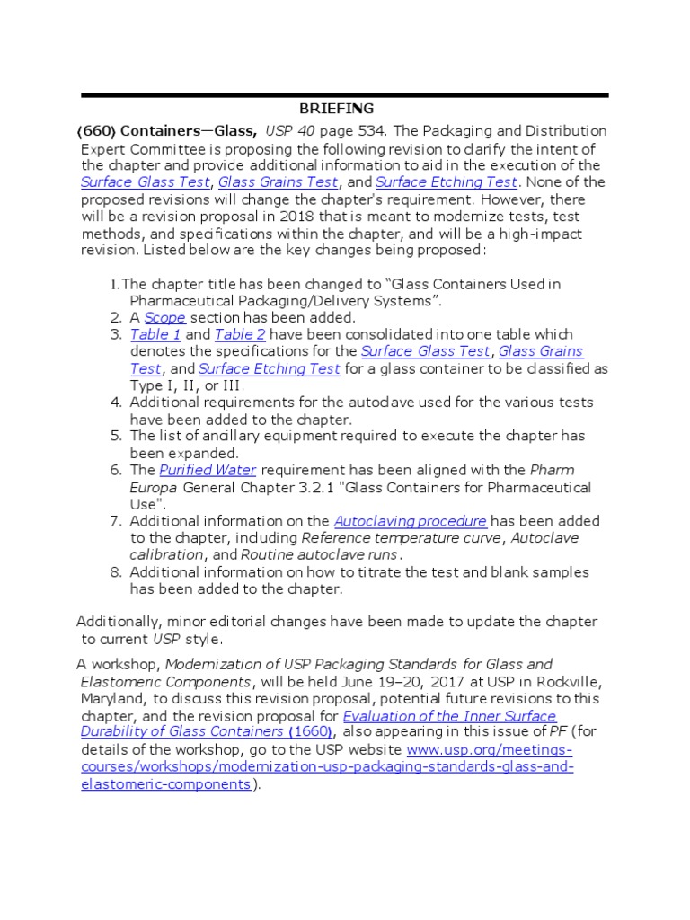 Proposed Revisions to the USP Chapter Glass Containers Used in ...