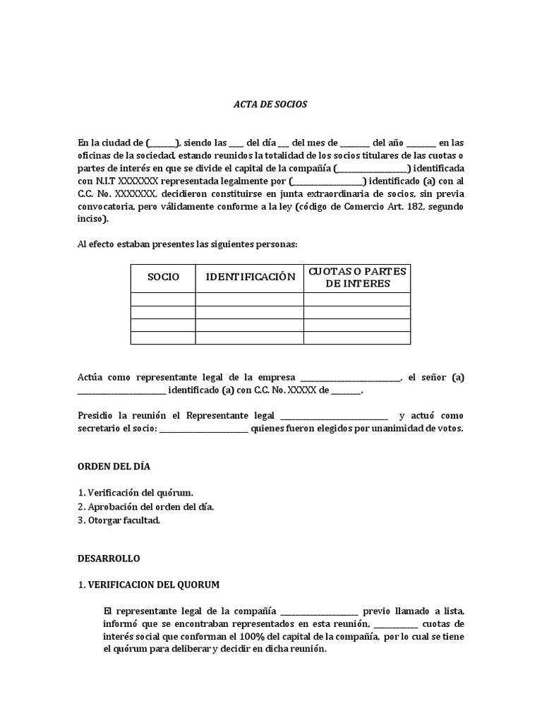 Formato Acta de Junta de Socios | PDF | Gobierno