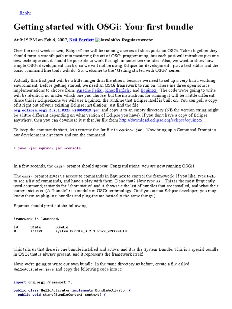 OSGI Tutorial Part 1 | PDF | Eclipse (Software) | Command Line Interface