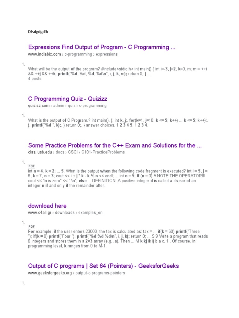 Expressions Find Output of Program - C Programming ... : DFSDGDGDFH ...