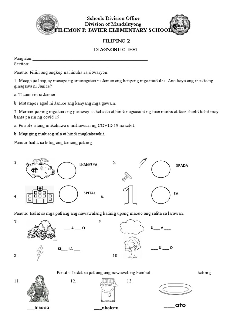 Diagnostic Test Filipino 2 | PDF