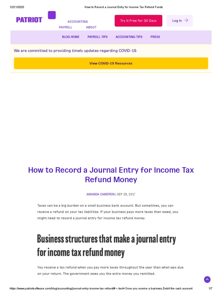 Income Tax Refund Journal Entry Guide | PDF | Tax Refund | Debits And ...