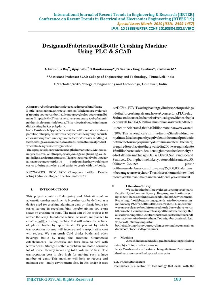 Design and Fabrication of Bottle Crushing Machine Using PLC Scad | PDF ...