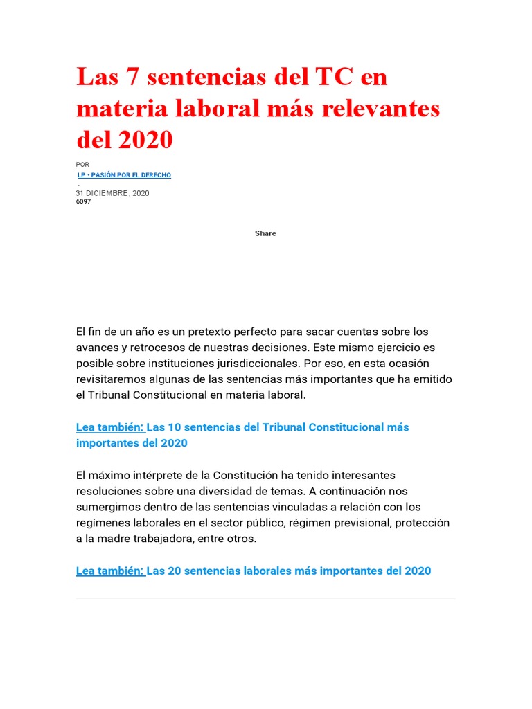 Sentencias Laborales Clave 2020 | PDF | Sentencia (ley) | Pensión