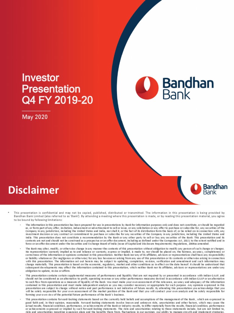 Bandhan Bank Q4 FY20 Investor Update | PDF | Banking | Banks