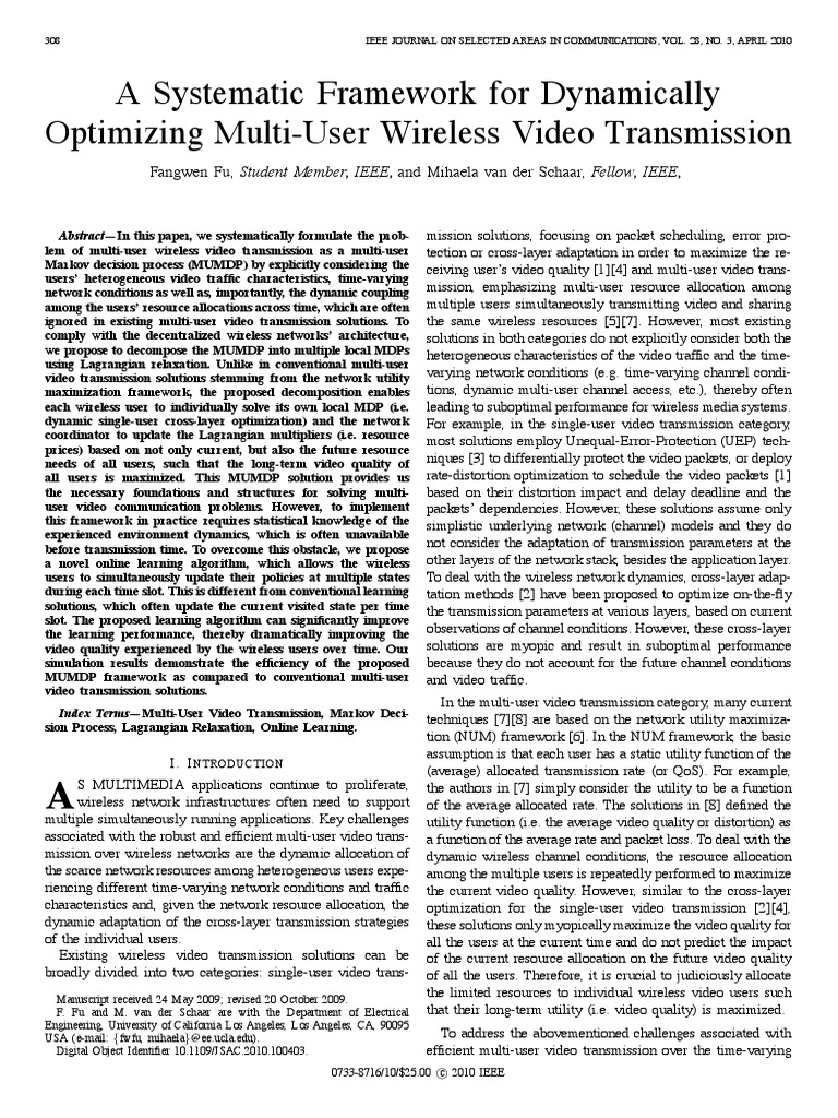 A Systematic Framework For Dynamically Optimizing Multi-User Wireless Video Transmission | PDF ...