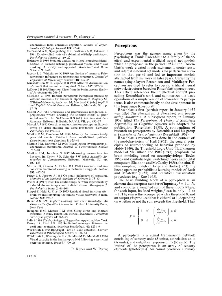 Perceptrons: Perception Without Awareness, Psychology of | PDF ...