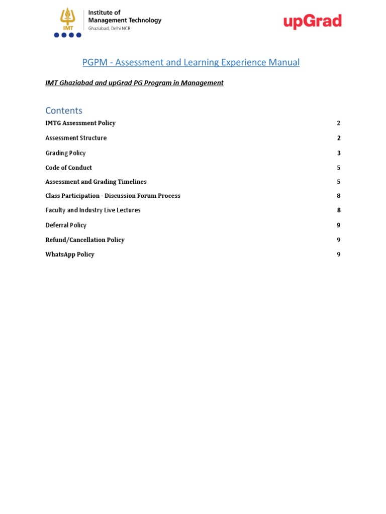IMTG-PGPM - Student Manual | PDF | Test/Examination | Business