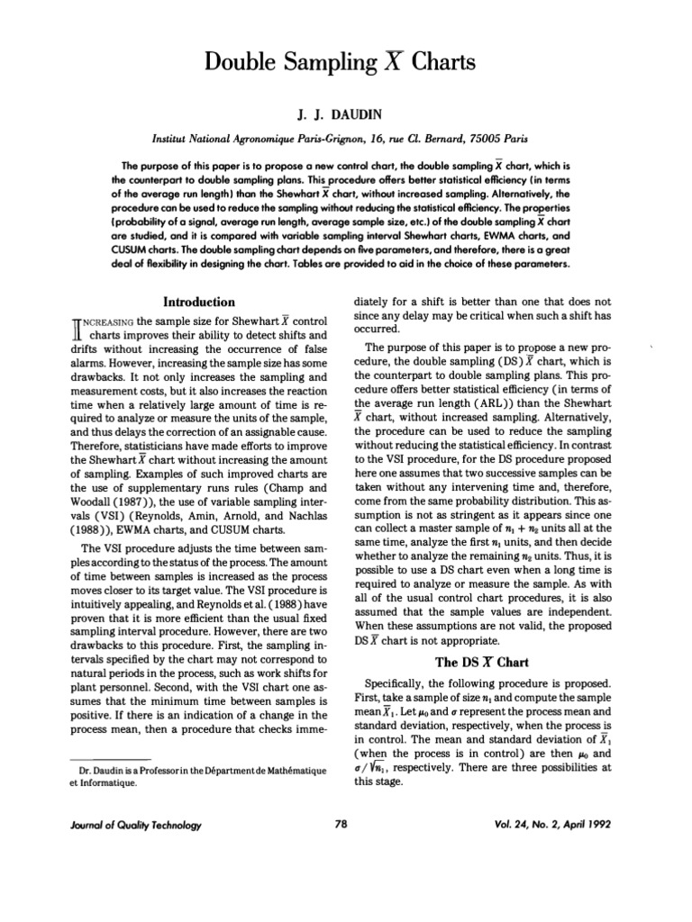 Double Sampling X Charts | PDF | Statistics | Scientific Method