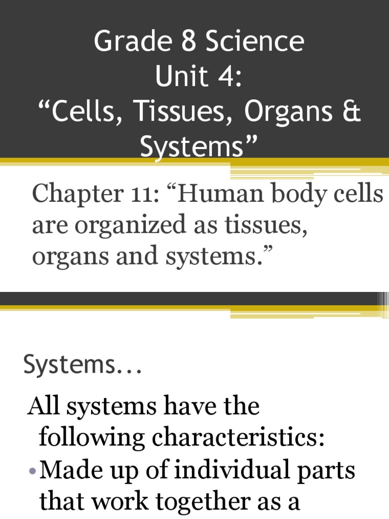Grade 8 Science Unit 4: "Cells, Tissues, Organs & Systems" | PDF