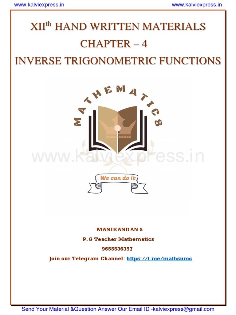 12th Chapter 4 Maths Hand Written Material - MR S.Manikandan | PDF ...