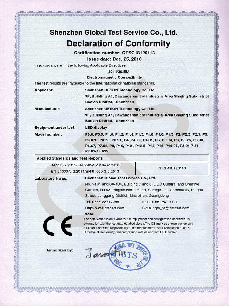 LED Display Declaration of Conformity | PDF | Science | Business