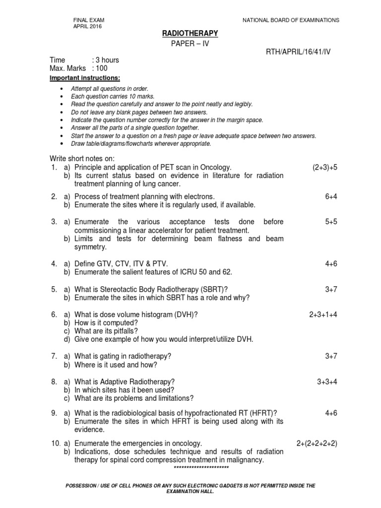 Important Instructions:: Radiotherapy | PDF | Radiation Therapy ...