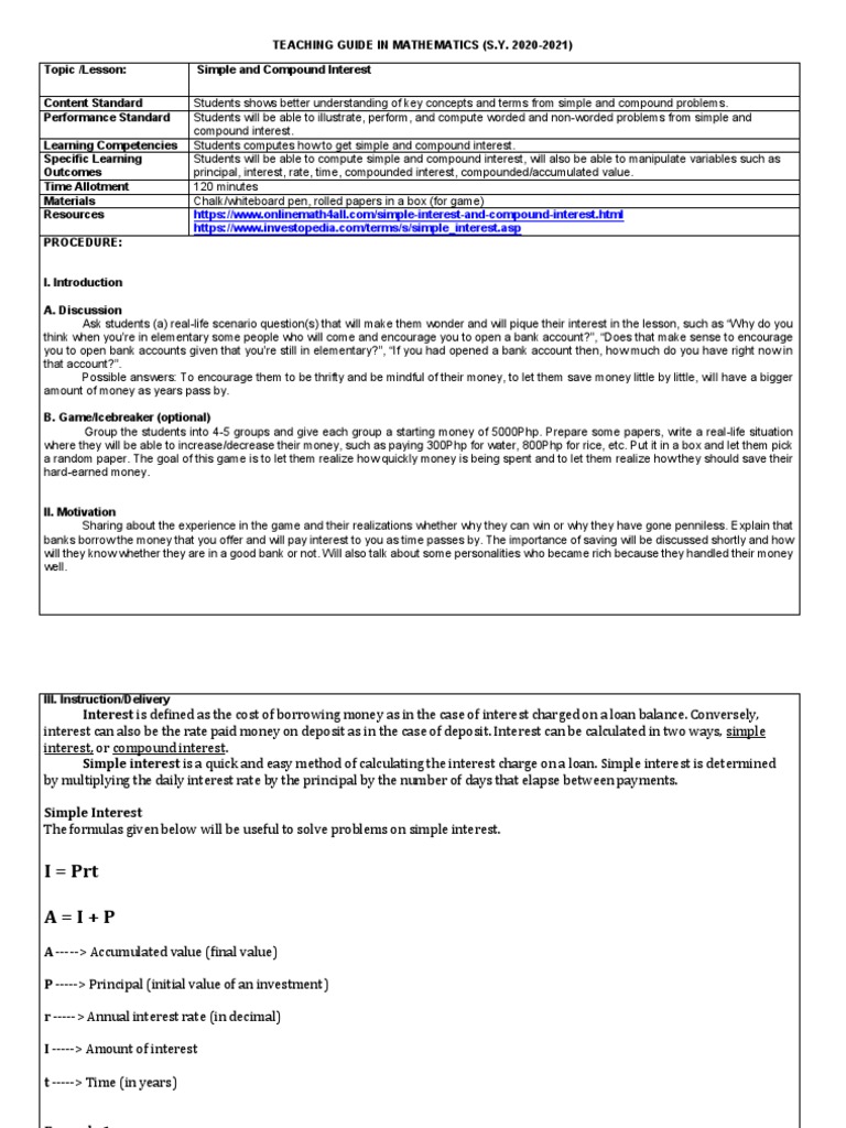 DE BORJA, RON JIMMUEL I Teaching Guide Math PDF | PDF | Compound Interest | Interest