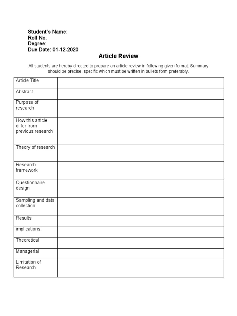 Article Review Guidelines for Students | PDF