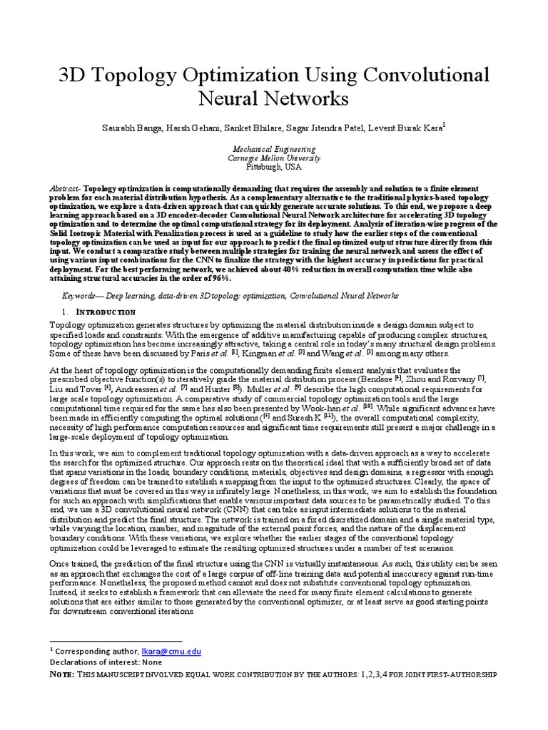 3d Topology Optimization Using Convolutional Pdf Mathematical