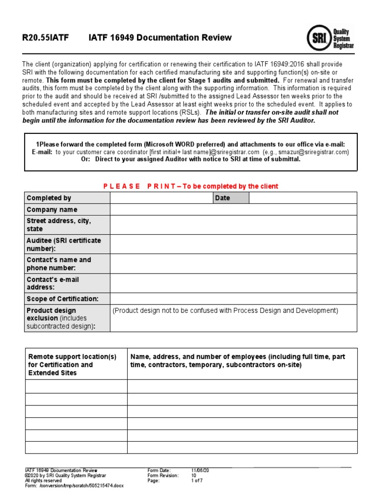 R20.55IATF IATF 16949 Documentation Review | PDF | Audit | Quality ...