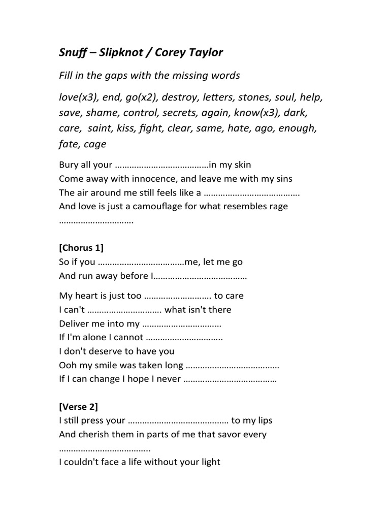 Slipknot's "Snuff" Lyrics Fill-in Guide | PDF