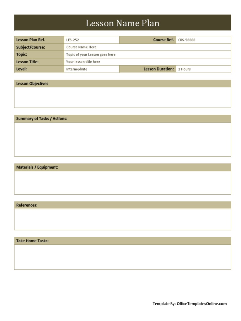 Lesson Name Plan: Lesson Plan Ref. Course Ref. Subject/Course: Topic ...