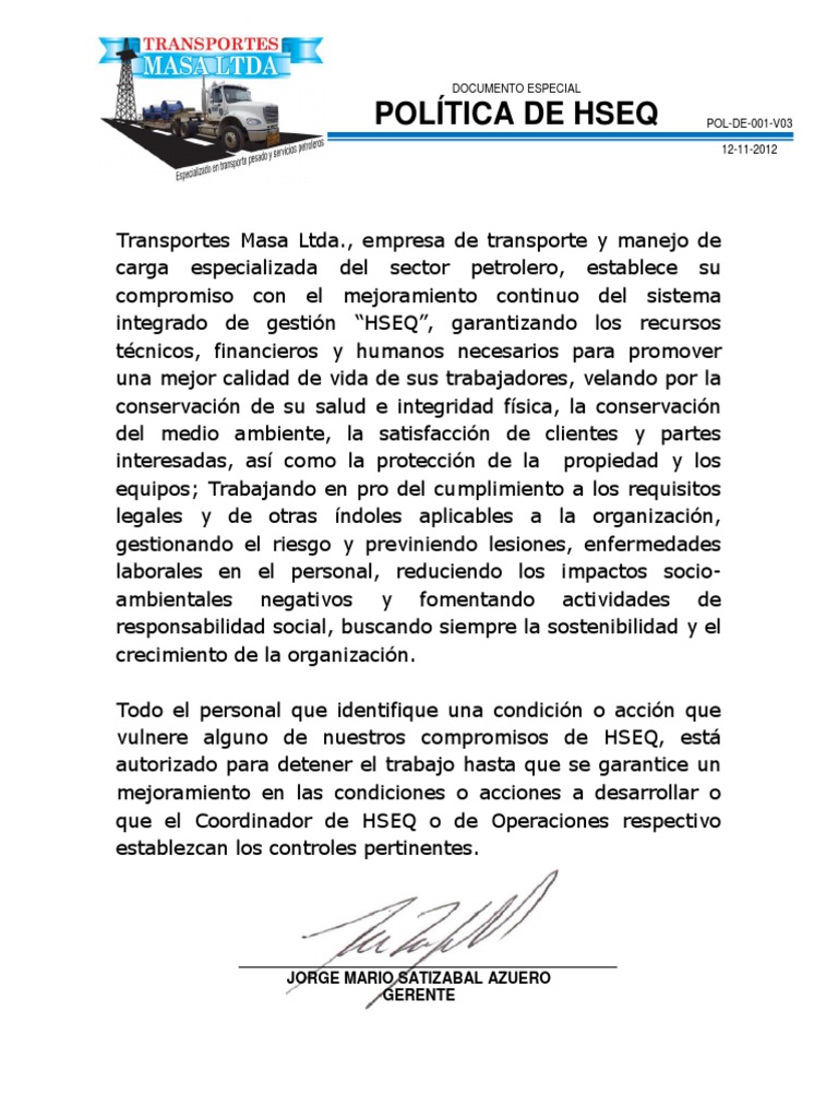Politica HSEQ | PDF