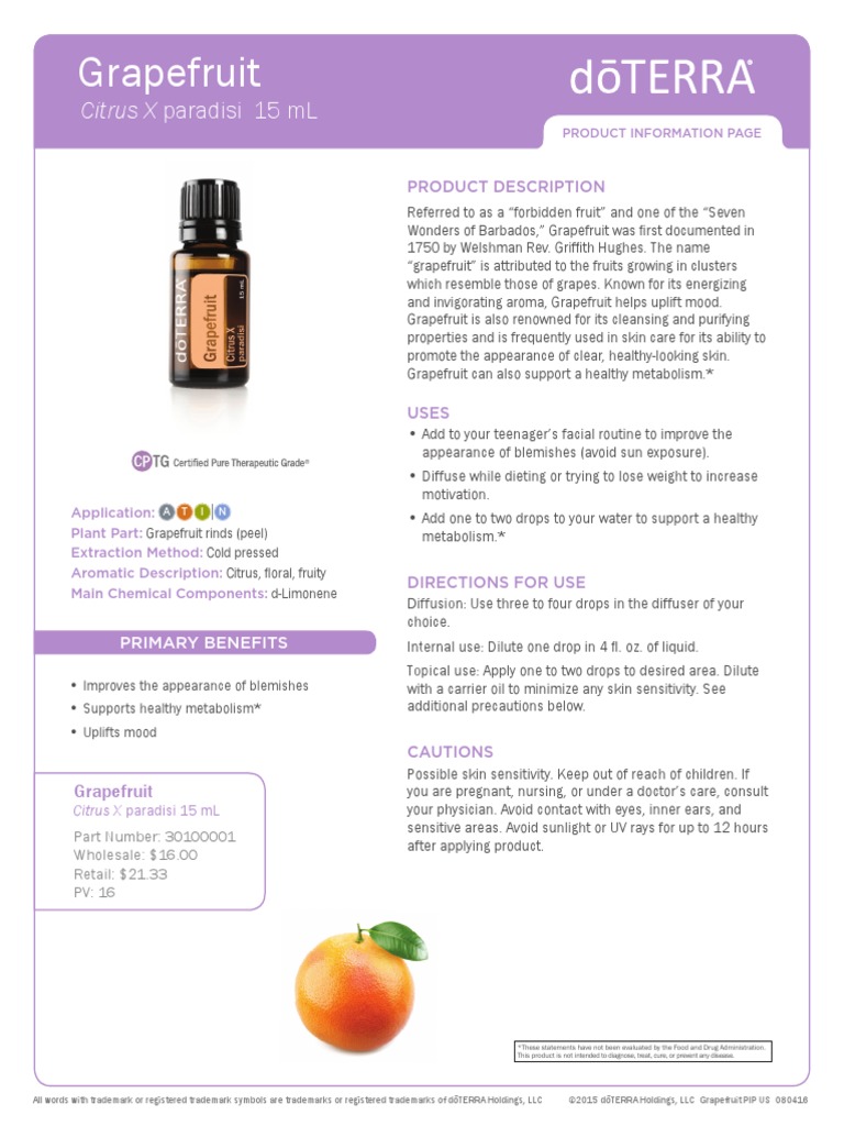 Doterra Grapefruit Essential Oil | PDF | Grapefruit | Citrus