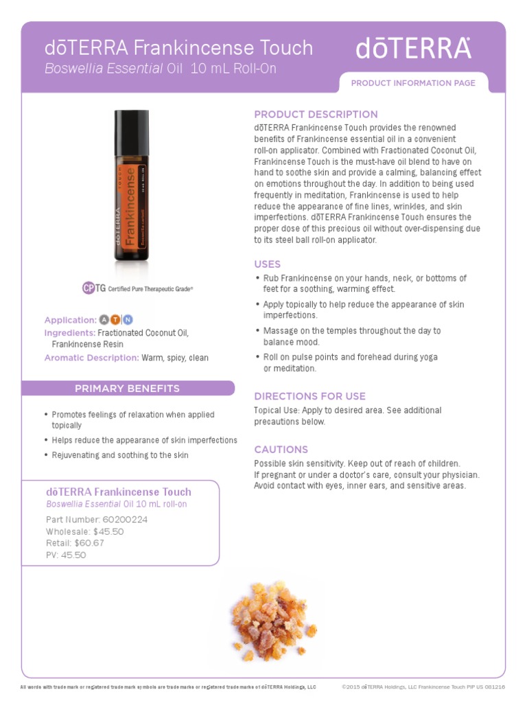 Doterra Frankincense Touch Essential Oil Blend PDF | PDF | Essential ...