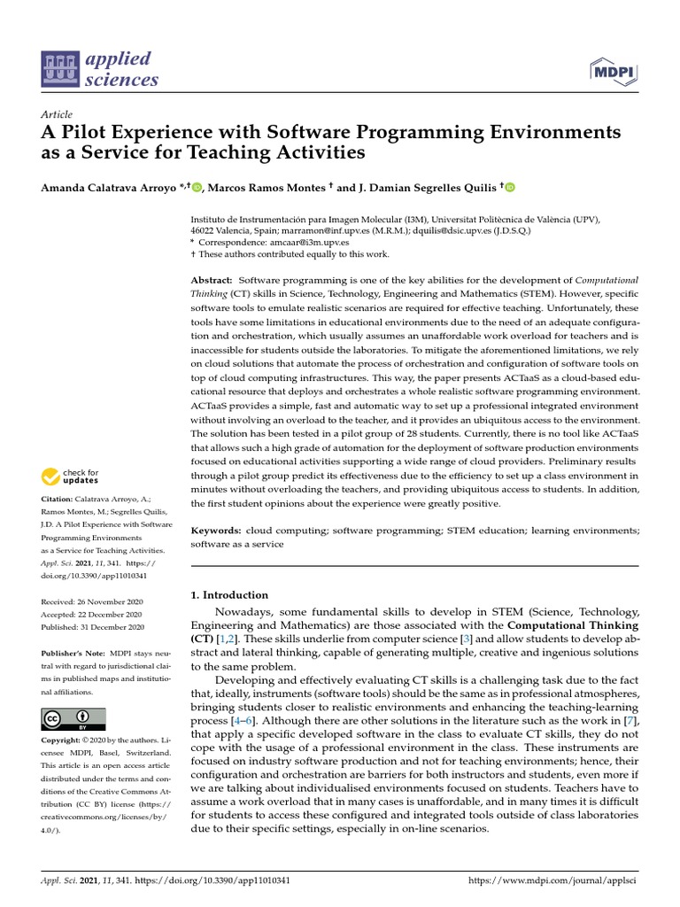 Applied Sciences: A Pilot Experience With Software Programming ...