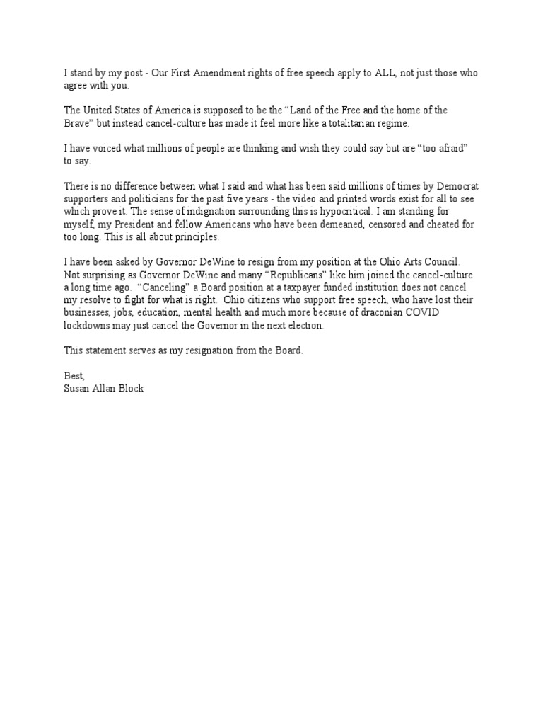 Susan Allan Block Letter 1-8-21 | PDF