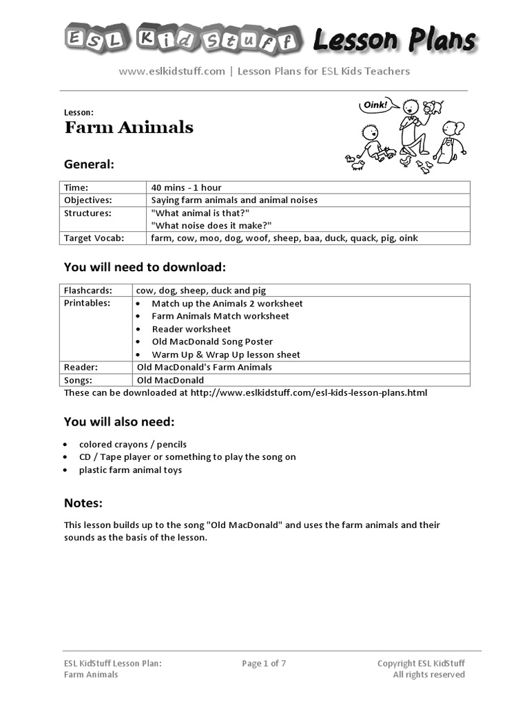 Farm Animals Lesson Plan | PDF