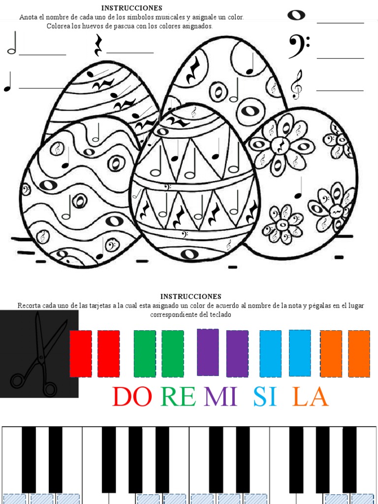 Fichas Musicales de Pascua para Colorear | PDF | Clave | Pitch (Música)