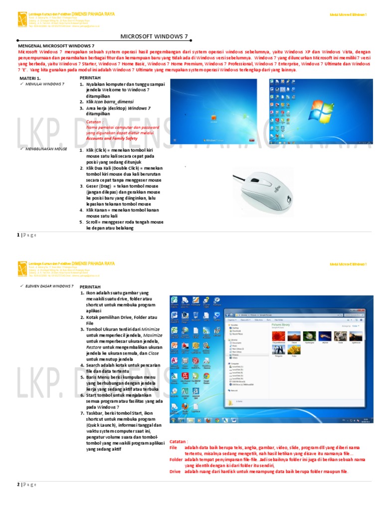 MODUL WINDOWS 7 (Hal 1-8) | PDF