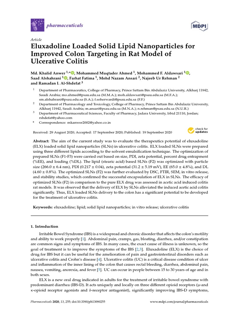 Eluxadoline Loaded Solid Lipid Nanoparticles For Improved Colon ...