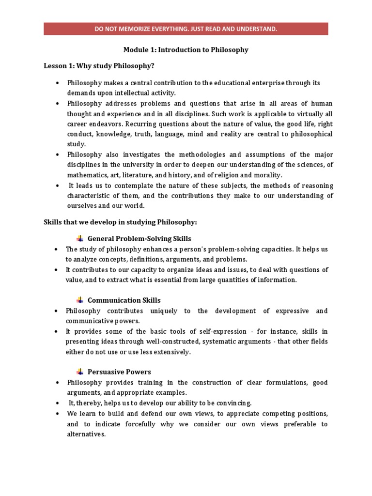Module 1: Introduction To Philosophy Lesson 1: Why Study Philosophy ...