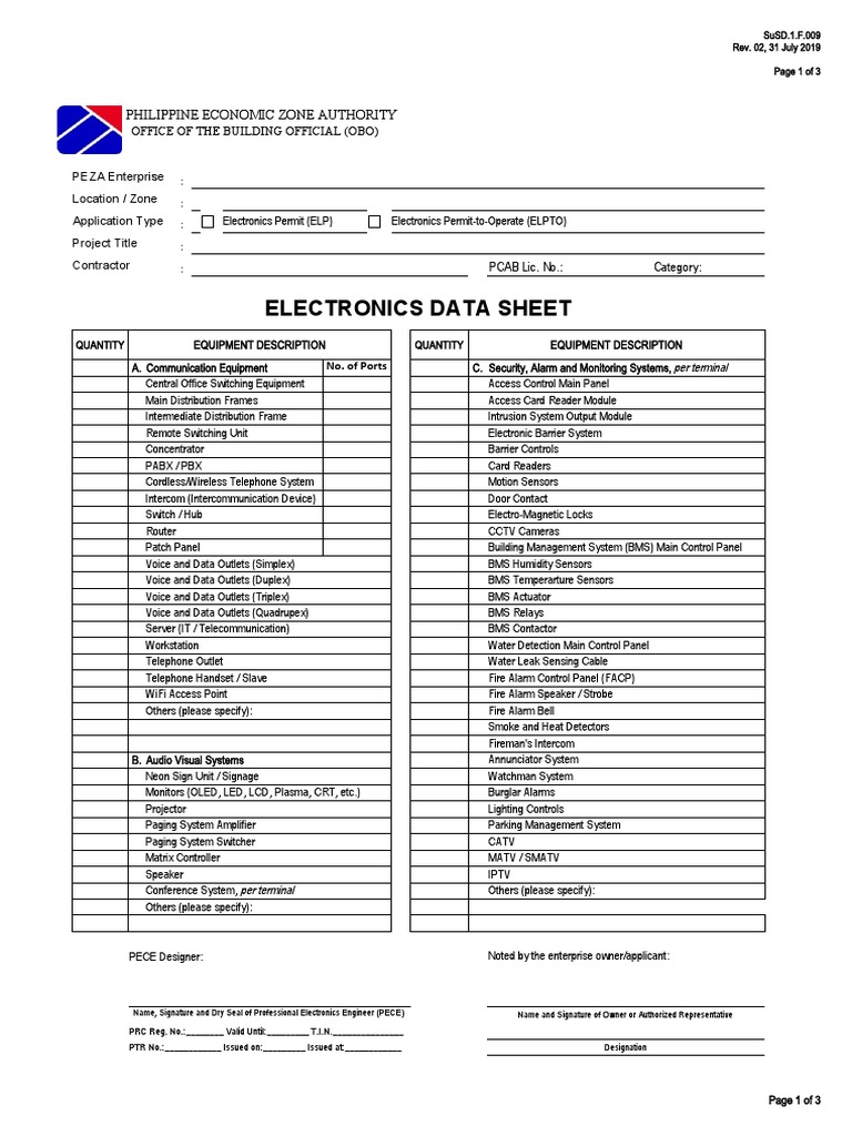 Electronics Data Sheet: Philippine Economic Zone Authority | PDF ...